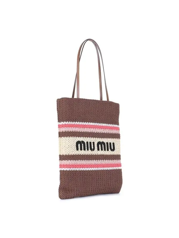 Miu Miu Woven Motif Striped Tote Bag