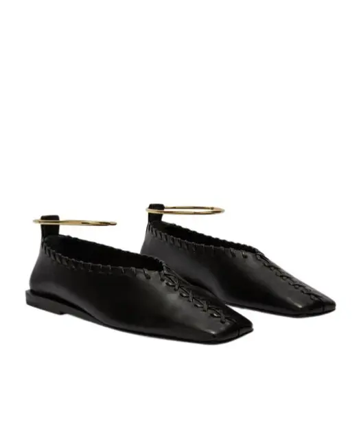 JIL SANDER Square Toe Ballet Flats With Ankle Bracelet