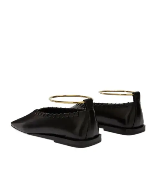 JIL SANDER Square Toe Ballet Flats With Ankle Bracelet