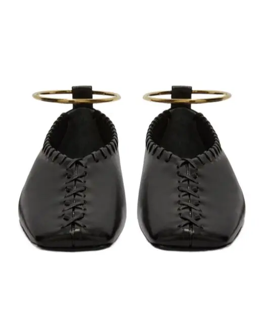 JIL SANDER Square Toe Ballet Flats With Ankle Bracelet