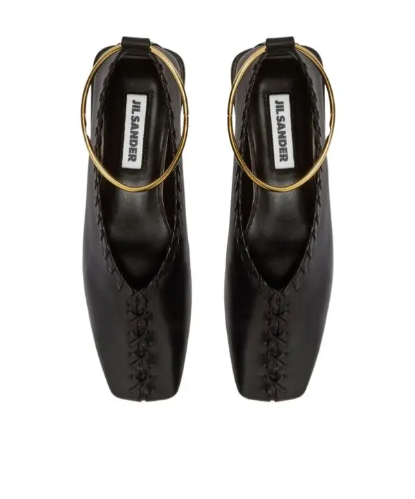 JIL SANDER Square Toe Ballet Flats With Ankle Bracelet
