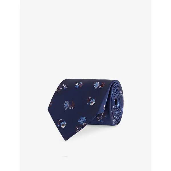 Paul Smith Floral Silk Neck Tie - Blue