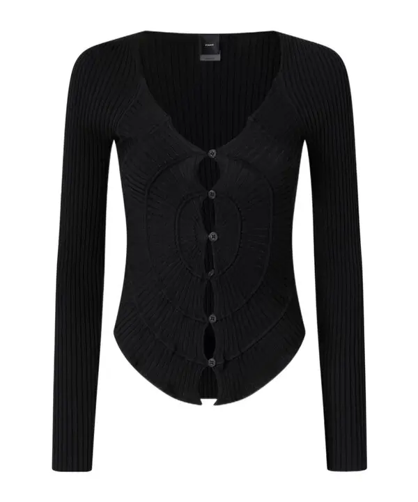 Pinko Ribbed Button-up Cardigan With Sun Motif