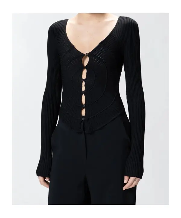 Pinko Ribbed Button-up Cardigan With Sun Motif