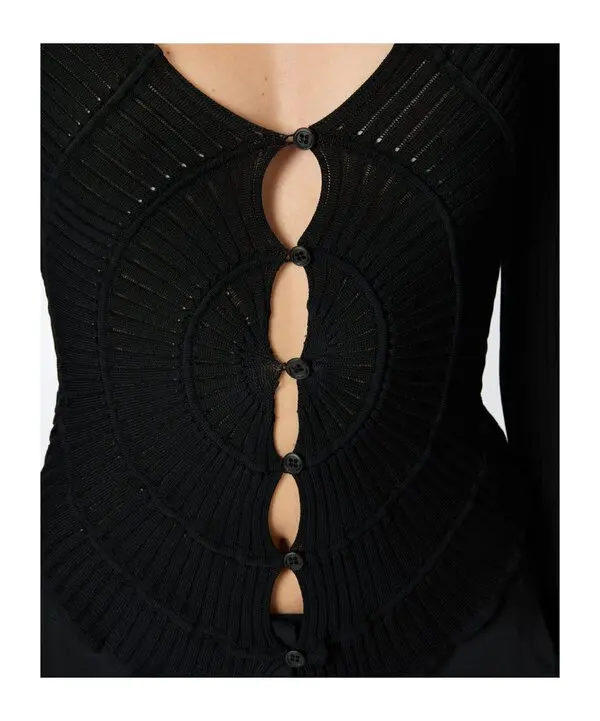 Pinko Ribbed Button-up Cardigan With Sun Motif