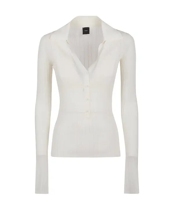 Pinko Ribbed V-neck Polo Top - White