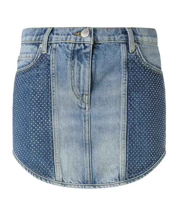 Pinko Rhinestone-embellished Denim Skirt
