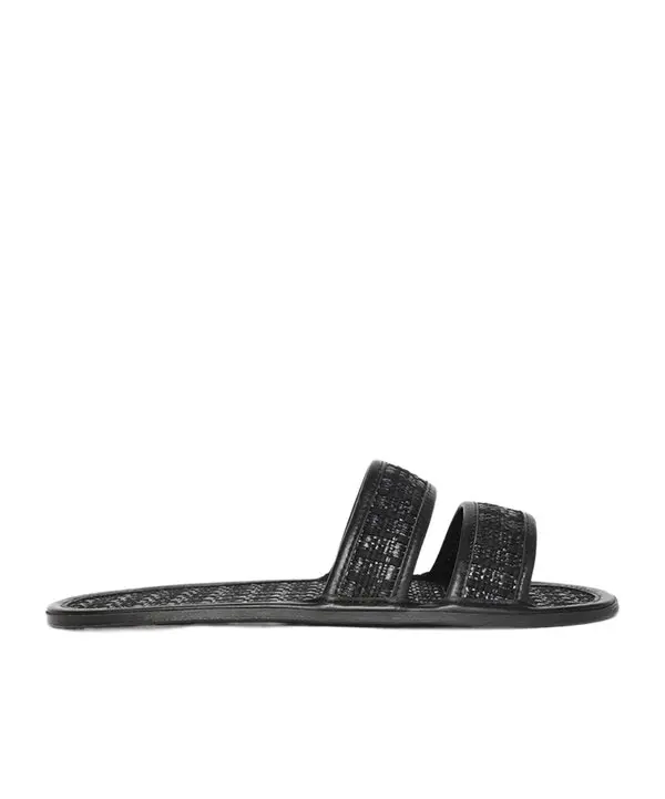 BODE Woven Raffia Slides - Black
