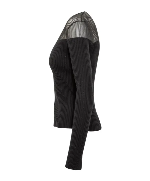 Pinko V-neck Ribbed Cardigan With Sheer Yoke