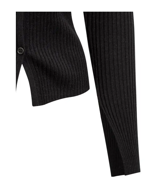 Pinko V-neck Ribbed Cardigan With Sheer Yoke