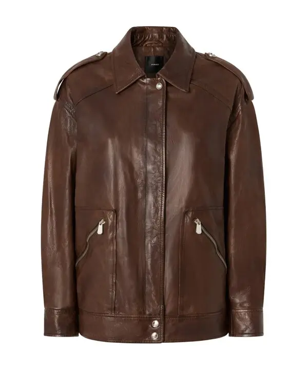 Pinko Press-stud Fastened Leather Jacket - Brown