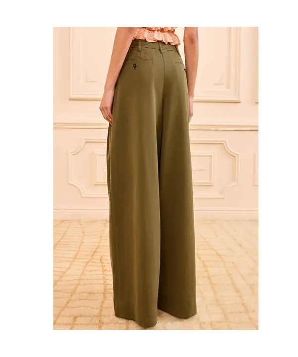 Ulla Johnson Mid Rise Pleated Cotton Wide Leg Pants - Green