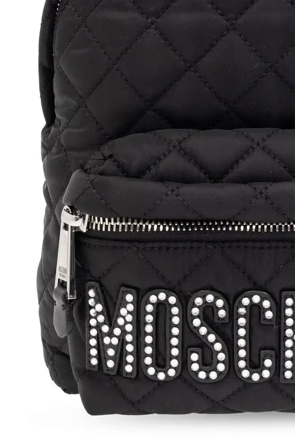 Moschino Quilted Logo Embellished Backpack