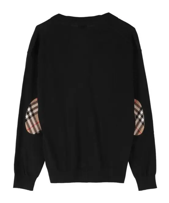 Burberry V-neck Knitted Cardigan With Check Elbow Patches