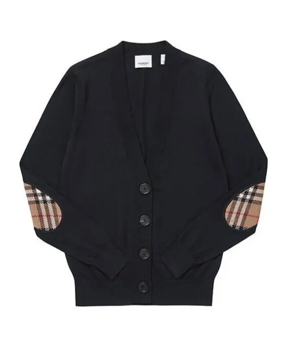 Burberry V-neck Knitted Cardigan With Check Elbow Patches