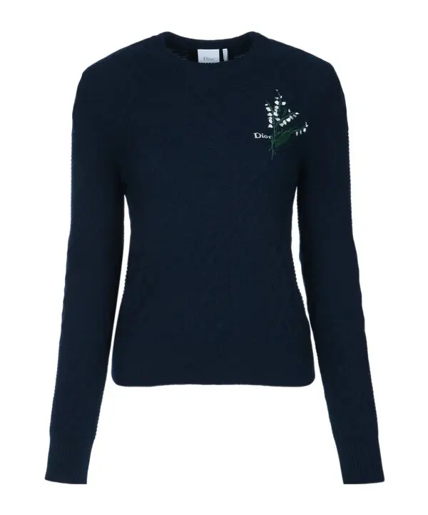 Dior Embroidered Fitted Sweater - Navy Blue