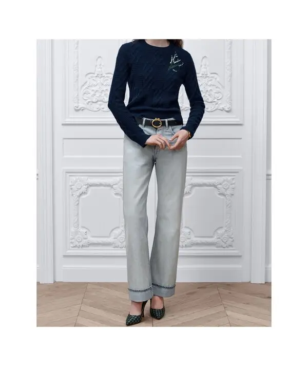 Dior Embroidered Fitted Sweater - Navy Blue