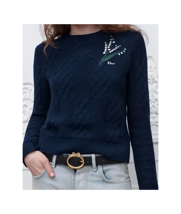 Dior Embroidered Fitted Sweater - Navy Blue