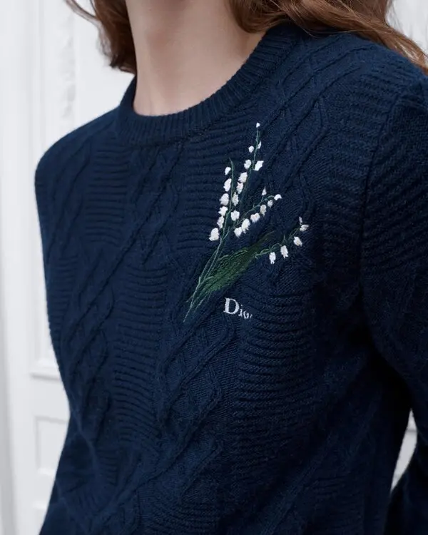 Dior Embroidered Fitted Sweater - Navy Blue