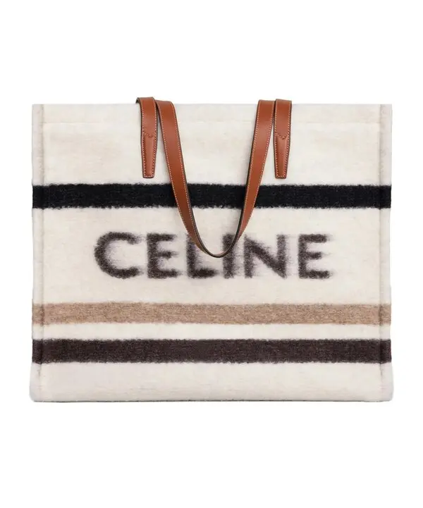 Celine Large Cabas Tote In Striped Textile With Jacquard - Hazel/black