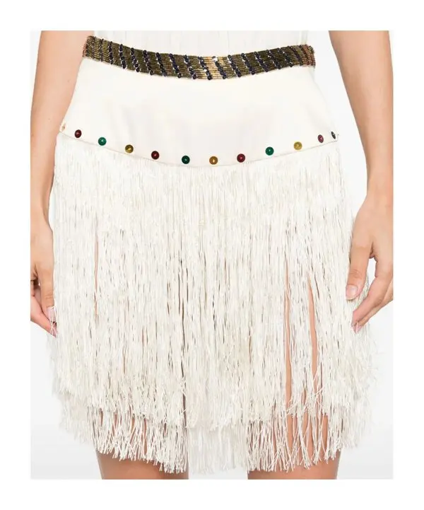 BODE Beaded Fringe Mini Skirt - White
