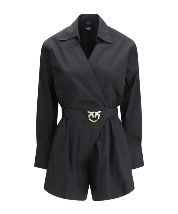 Pinko V-neck Belted Playsuit With Logo Buckle - Black