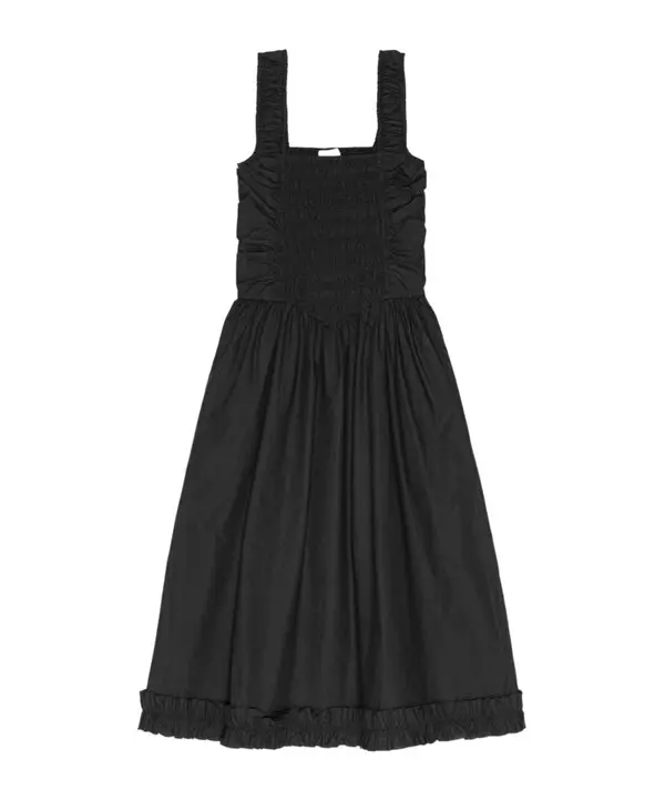 GANNI Cotton Square Neck Smocked Strap Dress