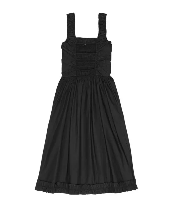 GANNI Cotton Square Neck Smocked Strap Dress
