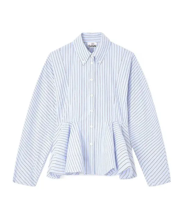 GANNI Striped Peplum Shirt - Blue