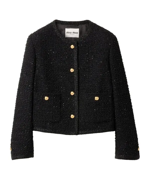 Miu Miu Embroidered Logo Cropped Jacket - Black