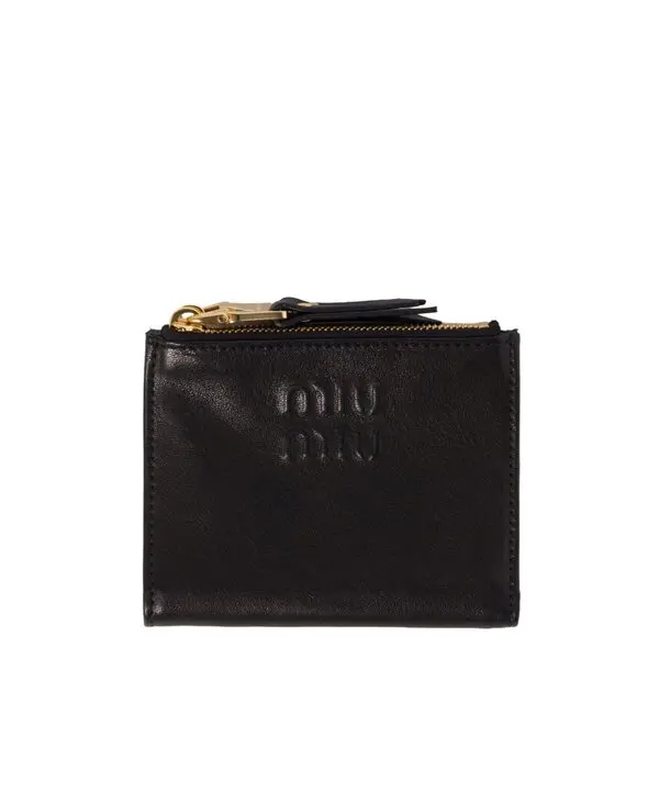 Miu Miu Logo Embossed Zipped Wallet - Black