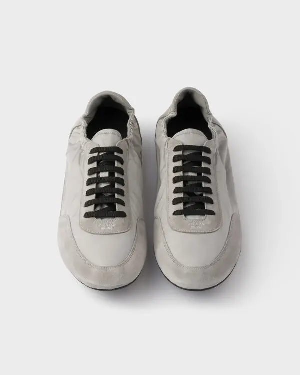 Prada Re-nylon And Suede Elasticized Sneakers - Cloud Ash