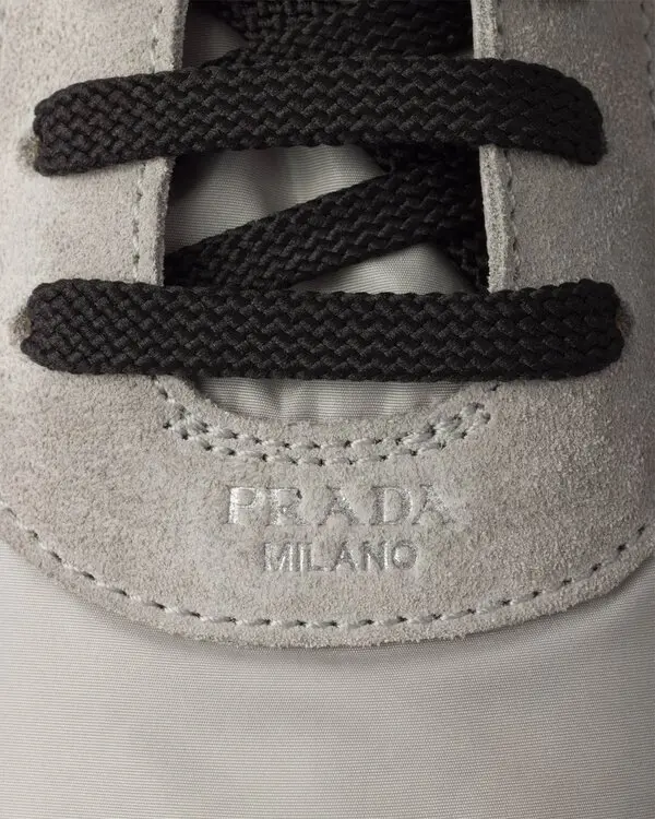 Prada Re-nylon And Suede Elasticized Sneakers - Cloud Ash