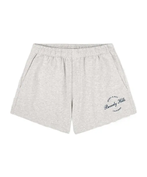 SPORTY  RICH Sporty & Rich Elastic Waist Shorts With 'beverly Hills' Print