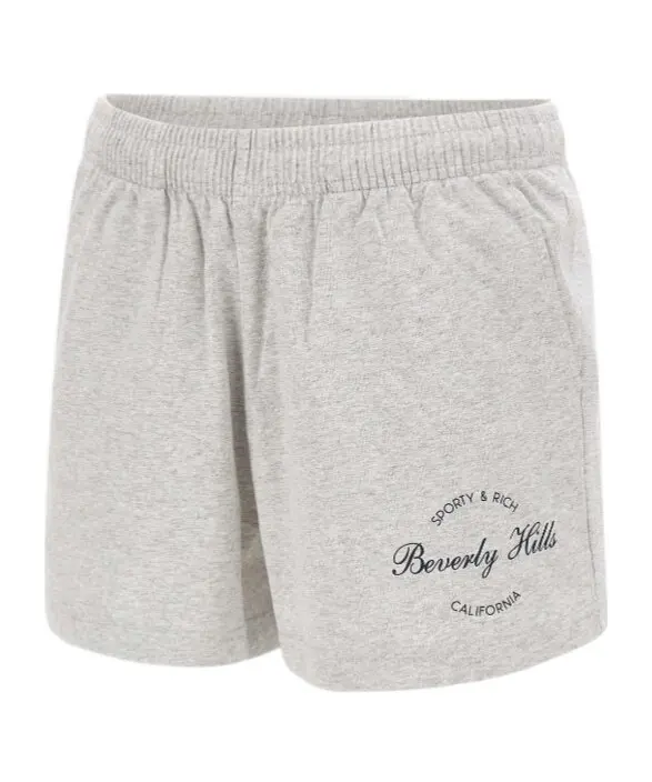 SPORTY  RICH Sporty & Rich Elastic Waist Shorts With 'beverly Hills' Print