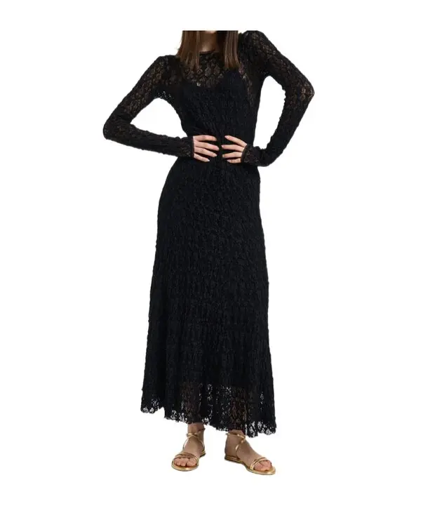 FORTE_FORTE Lace Maxi Dress With Long Sleeves - Black