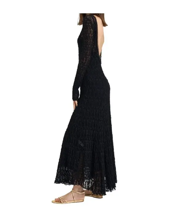 FORTE_FORTE Lace Maxi Dress With Long Sleeves - Black