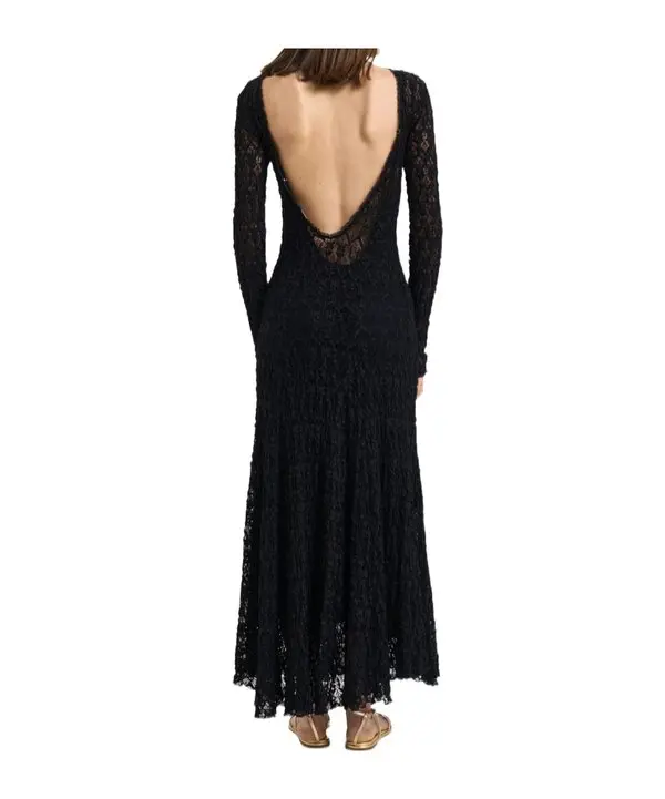 FORTE_FORTE Lace Maxi Dress With Long Sleeves - Black