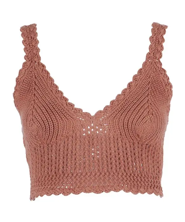 Ermanno Scervino Crochet Knit V-neck Cropped Top