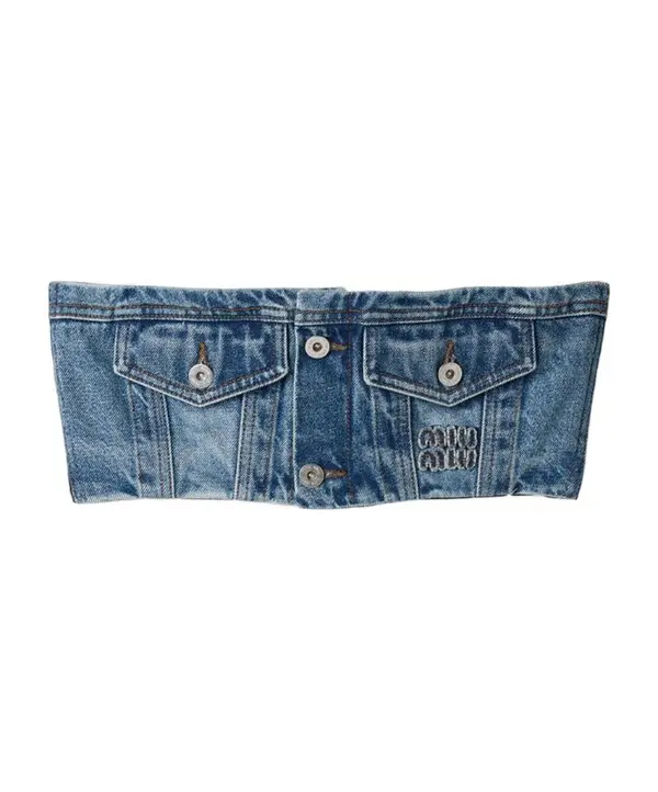 Miu Miu Washed Denim Bandeau Top - Navy