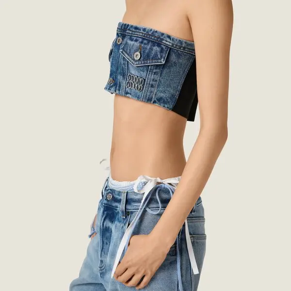 Miu Miu Washed Denim Bandeau Top