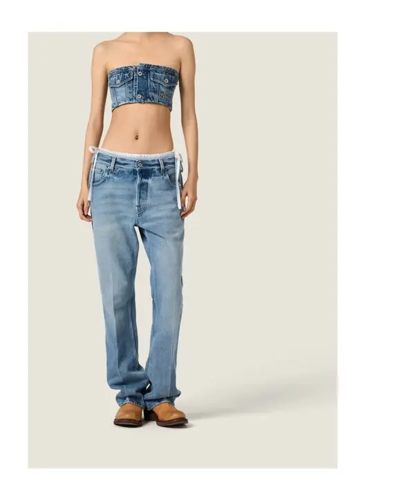 Miu Miu Washed Denim Bandeau Top