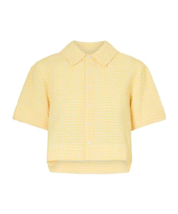 Simkhai Reeves Checked Seersucker Cropped Shirt - Yellow