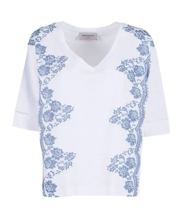 Ermanno Scervino Floral Print V-neck Short Sleeve T-shirt