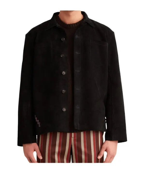 BODE Long-sleeved Leather Jacket With Classic Collar