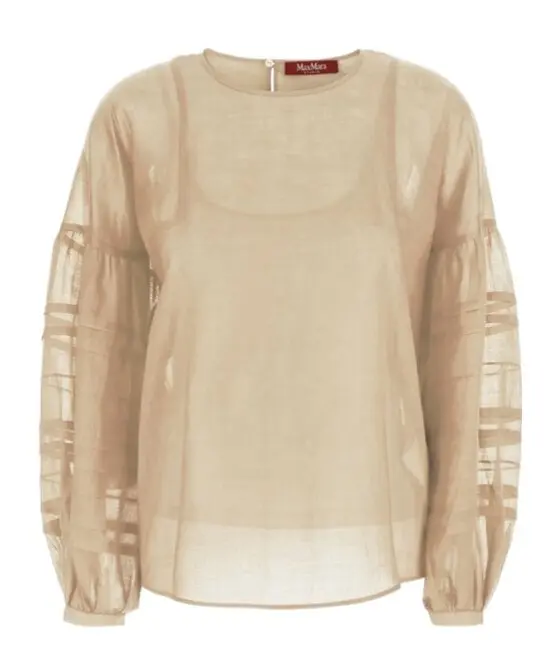 Max Mara Crew Neck Long Sleeve Shirt With Horizontal Pleats