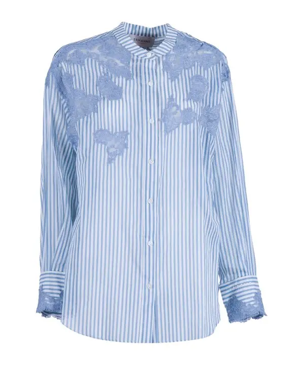Ermanno Scervino Striped Lace Detail Long Sleeve Shirt