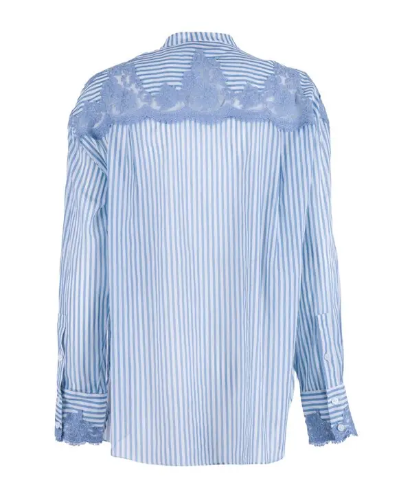 Ermanno Scervino Striped Lace Detail Long Sleeve Shirt