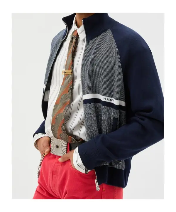 Versace Knitted Zip Sweater With Medusa Hardware
