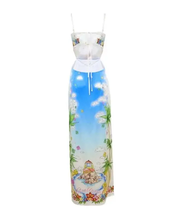 Casablanca Graphic Print Cut-out Maxi Dress
